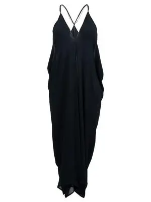 LAURA DAILI Crystal Embellished Silk Flowy Maxi Dress - Black