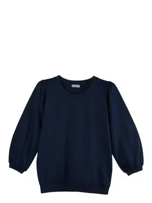 COVE Belle Navy Puffed Sleeve Top - Blue