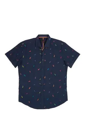 EIGHT X Parrot Punch Foil Short Sleeve Shirt Navy - Blue