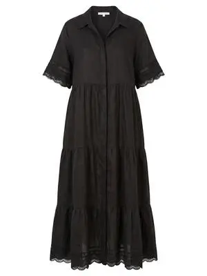 Adrift Clothing Winslow Linen Button-through Dress In Lace - Black