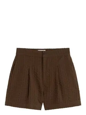 THINKING MU Seersucker Shorts Narciso - Brown