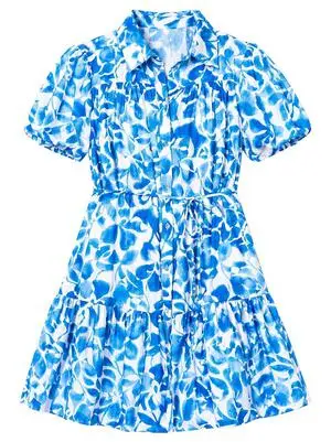 YUMI Floral Print Viscose Relaxed Shirt Dress - Blue