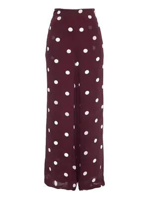 ROSE & NANCY Saphi Burgundy Polka Dot Wide Leg Trouser - Red