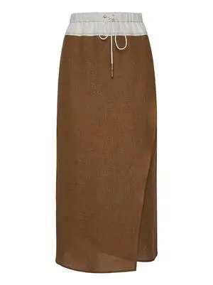 THE SUMMER EDIT Stella Luxe Linen Skirt - Cognac Brown