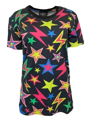 ANY OLD IRON Neon Shazam Star And Lightning Bolt Print T-shirt - Black