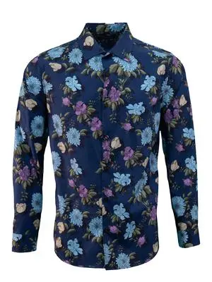 LORDS OF HARLECH Nigel Augustus Floral Shirt Navy - Blue
