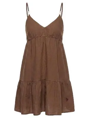 MAISON TANGERINE Linen Dress Tobacco Brown