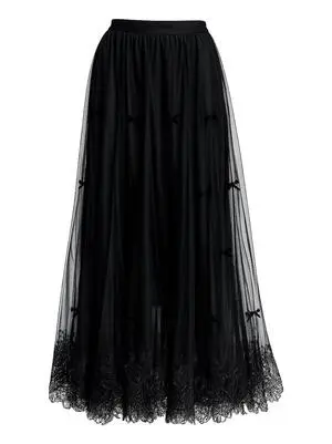 TANTRA SPAIN SL Midi Tulle Skirt With Lace At The Bottom And Bow Details - Black