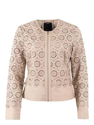 Mauritius Neutrals Floral Leather Jacket Lacey - Black
