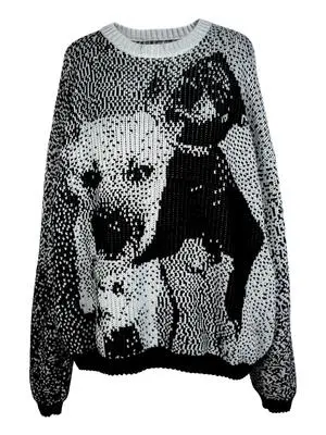 CCY CURRENCY Jacquard Knit Dog Motif Sweater - Blue/black