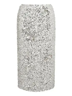 SOUR FIGS Floral Embellished Sequin Skirt In