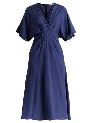PAISIE Sparkled Midi Wrap Dress With Pleated Details - Blue