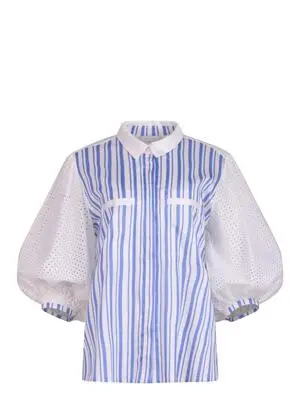 HELENE GALWAS Blue / White Flora Blue And White Striped Blouse - Blue/white