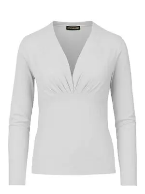 CONQUISTA Elegant V-neck Long Sleeve Jersey Top In Cotton-blend - Grey