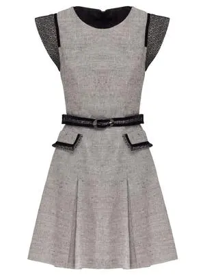 GEORGETTE Belted Mini Dress - Grey