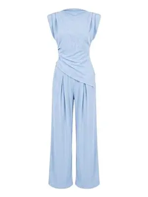 TANTRA SPAIN SL Set Of Straight Trousers And Side Pockets. Short Sleeve Top With Asymmetrical Length - Blue