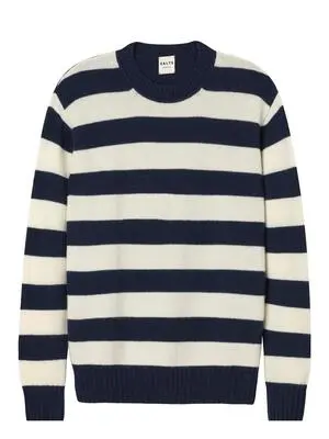SALTS CASHMERE Lofty Knit Crew Neck Sweater - Navy & Soft White Blue/white