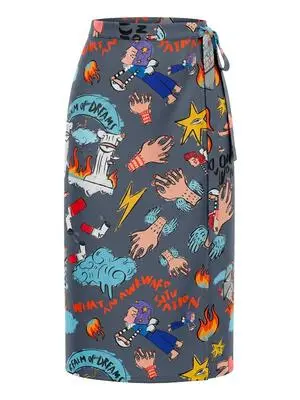 KING NAKED Grey Multi-print Cupro-satin Mini Wrap Skirt - Gray