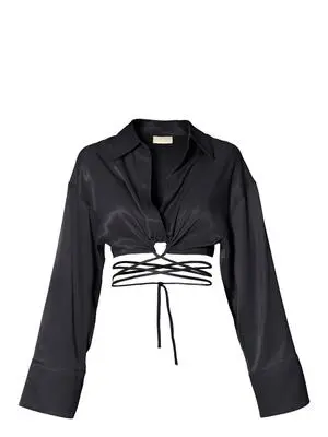 AGGI BY HALEWSKI Lauren Glossy Blouse - Black
