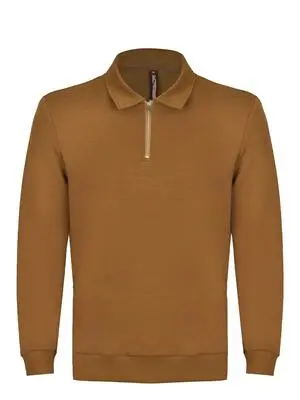 DAVID WEJ Enzo Cotton Zip Polo Coffee - Brown