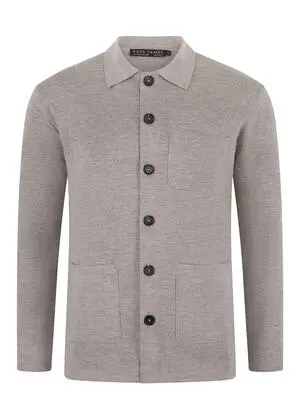 PAUL JAMES KNITWEAR Extra Fine Merino Wool Fabrizio Work Shirt - Barley Grey