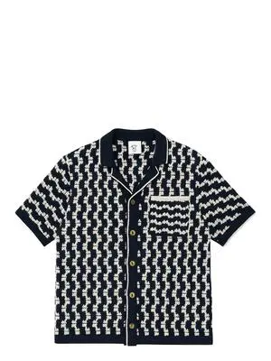 LIVE KOLIBRI Blue / White Crochet Button-up Shirt - Blue/white