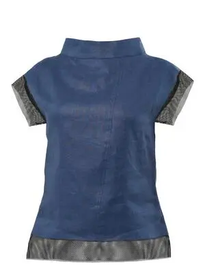 METAMORPHOZA Turtleneck Linen Top - Blue