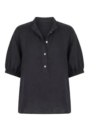 JAMES LAKELAND Relaxed Navy Linen Blouse - Blue