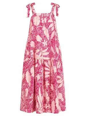 OH!ZUZA NIGHT&DAY Neutrals / Echo Viscose Maxi Dress Tie Shoulder & Belt Print - Pink
