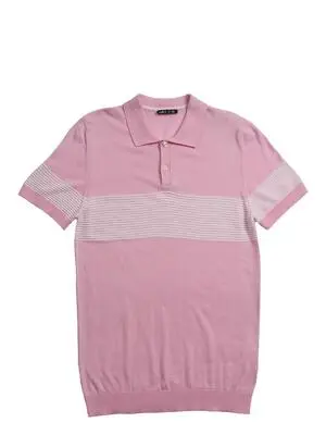 EIGHT X Striped Chest Knit Polo - Pink