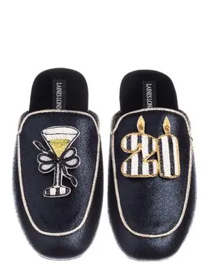 LAINES LONDON Embellished Classic Mules With Brooch Detailing - Black/gold