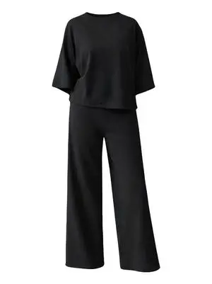 NOLA Loungewear Set: Wrap Top And Wide-leg Trousers - Black