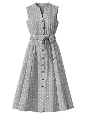 YUMI Broderie Anglaise Embroidered Sleeveless Shirt Dress - Black