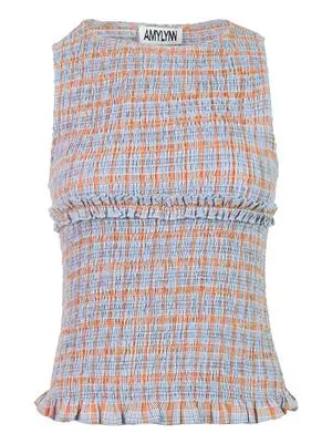 AMY LYNN Mona Smocked Top In & Orange Check - Blue