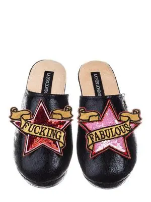 LAINES LONDON Embellished Star Slippers - Black
