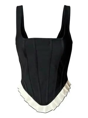 LONDON ATELIER BYPRODUCT Rib Knit Corset Top With Ruffle - Black
