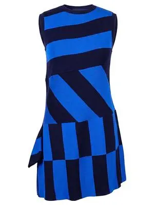 ARTO. Bolding Stripes Asymmetric Mini Tunic Dress - Blue