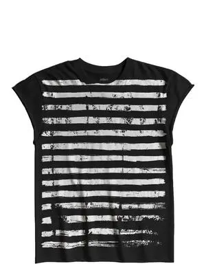 OTHER UK Over Print Stripe Rocker Tee - Black