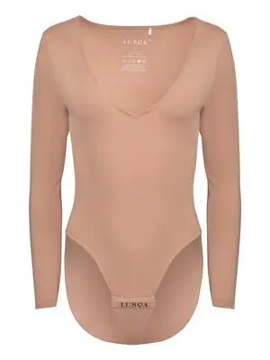 LUSCA Neutrals / Natalie Smooth Stretch V Neck Full Panty Magnetic Bodysuit - Brown