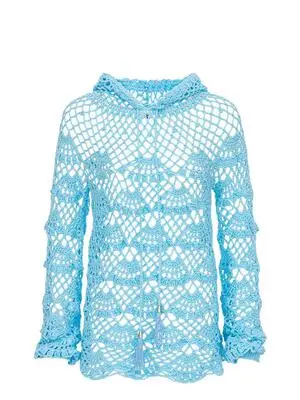ANDREEVA Aqua Marine Handmade Crochet Hoodie - Blue