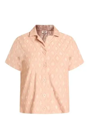 KNOWN SUPPLY Terry Cotton Button Up Shirt Cabana Tearose/pearl - Pink