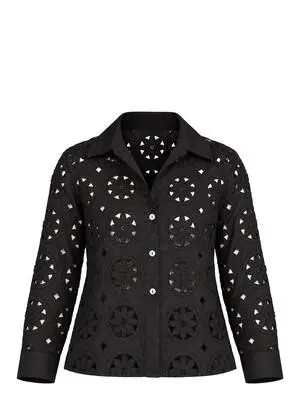 MARIELĒ Adelaide Sangallo Linen Blouse - Black