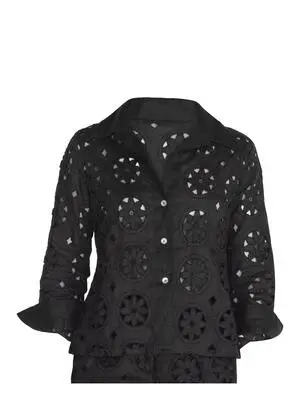 MARIELĒ Adelaide Blouse Sangallo Linen Black - White