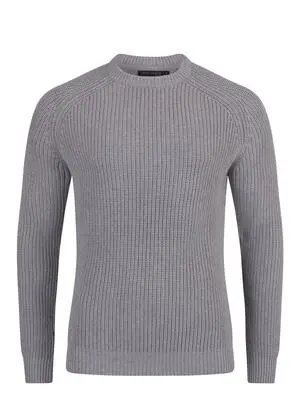 PAUL JAMES KNITWEAR Heavyweight Cotton Clark Fisherman Rib Knit Jumper Ash - Grey