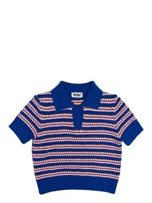 GIGI KNITWEAR Stripe Polo Top In Cobalt Multi - Blue