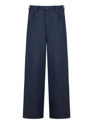 GUNDA HAFNER LTD Navy Denim Cotton Wide Leg Trousers - Blue