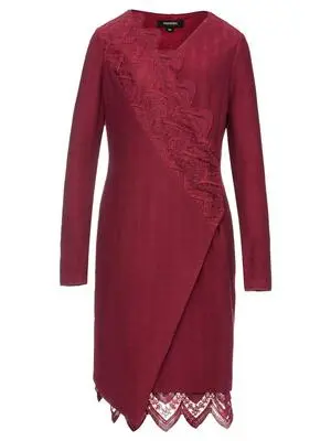 SMART AND JOY Lace Edge Knitted Wrap Dress - Red
