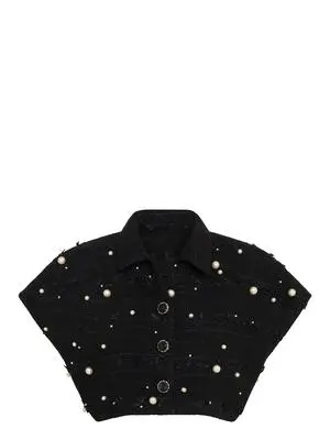 SOUR FIGS Faux Pearl Embellished Cropped Vest - Black