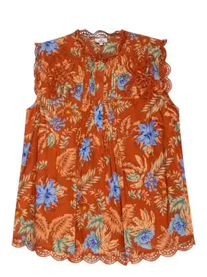 NIZA Printed Blouse With A Fluid Fit And Short Sleeves - Orange