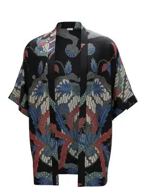 ORIGIN OF HEARTS Akari Lightweight Satin Kimono Shirt - Black/blue/red